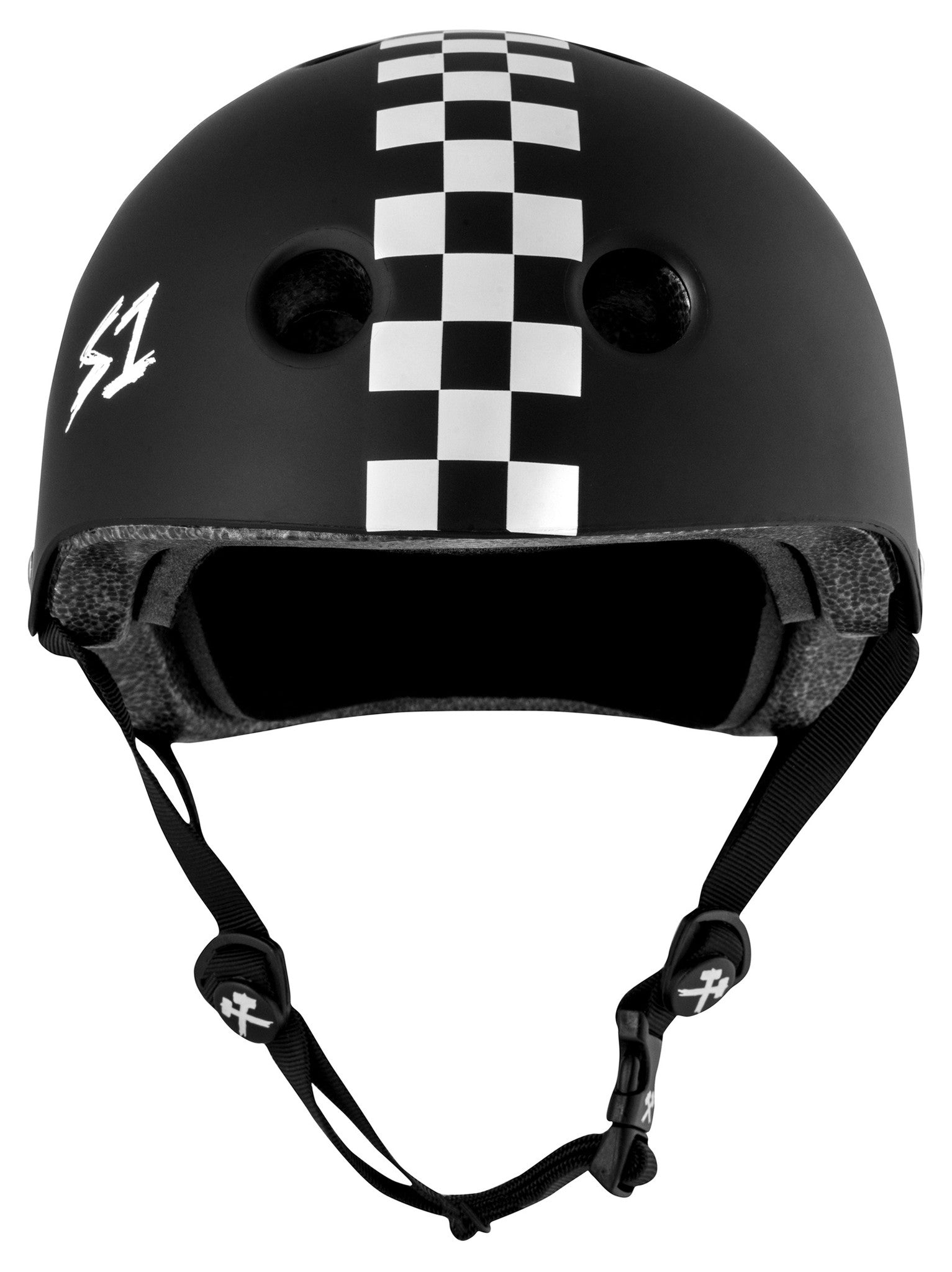 S-One Helmet Lifer Black Matte with Checker Stripe – Seaside Skates